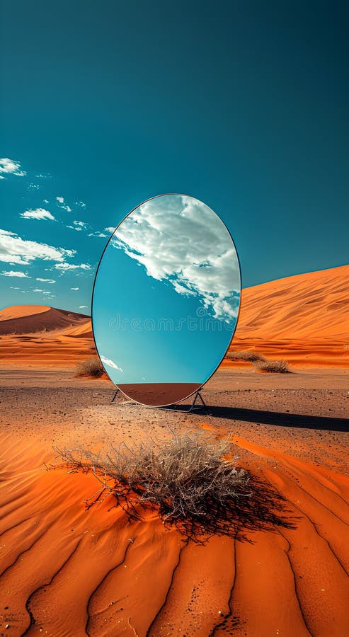 Round Mirror in the Desert Reflection of Nature Stock Photo - Image of ...