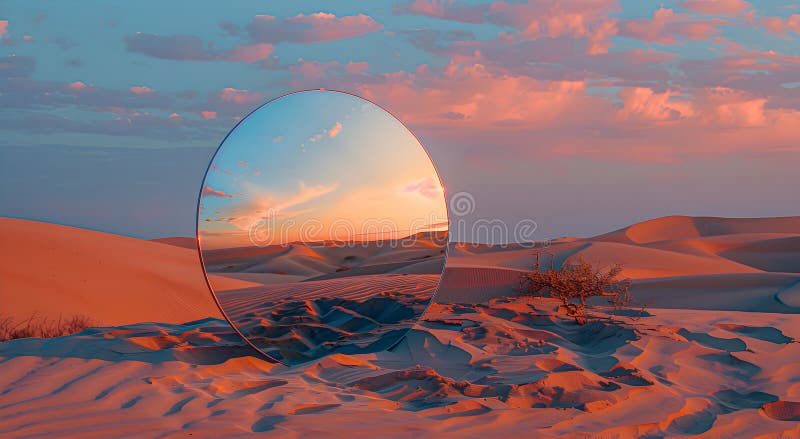 Round Mirror in the Desert Reflection of Nature Stock Photo - Image of ...