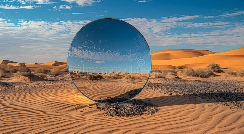 Round Mirror in the Desert Reflection of Nature Stock Photo - Image of ...