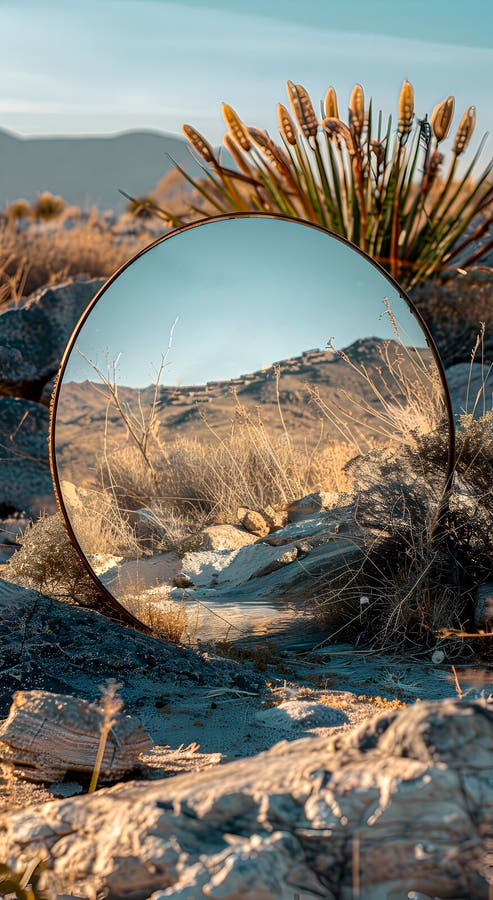 Round Mirror in a Field with Grass Reflection of Nature Stock Photo ...