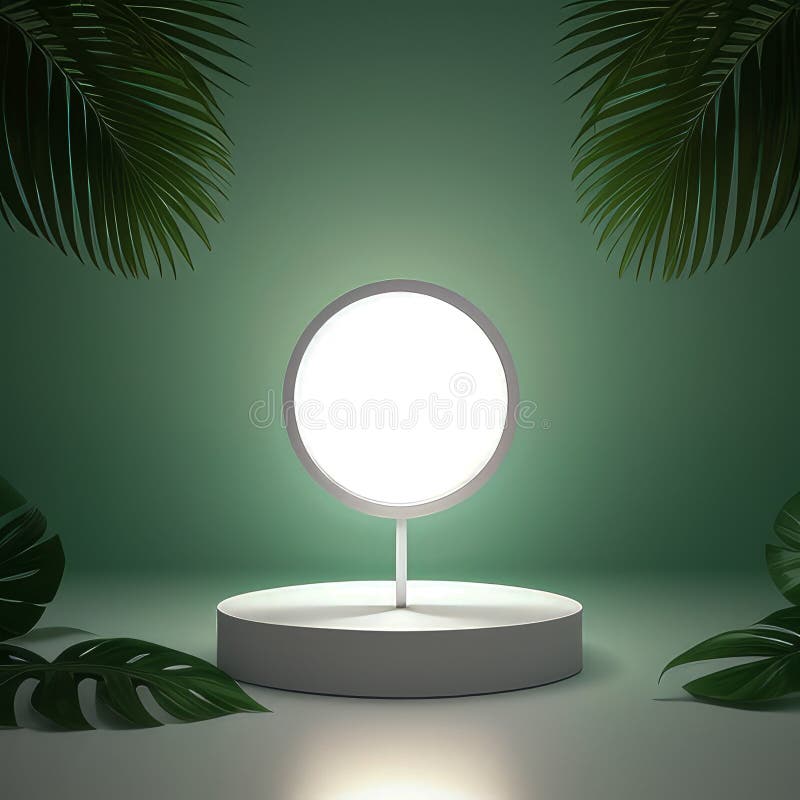 Round Mirror in the Green Room with Palm Leaves. 3d Rendering Stock ...
