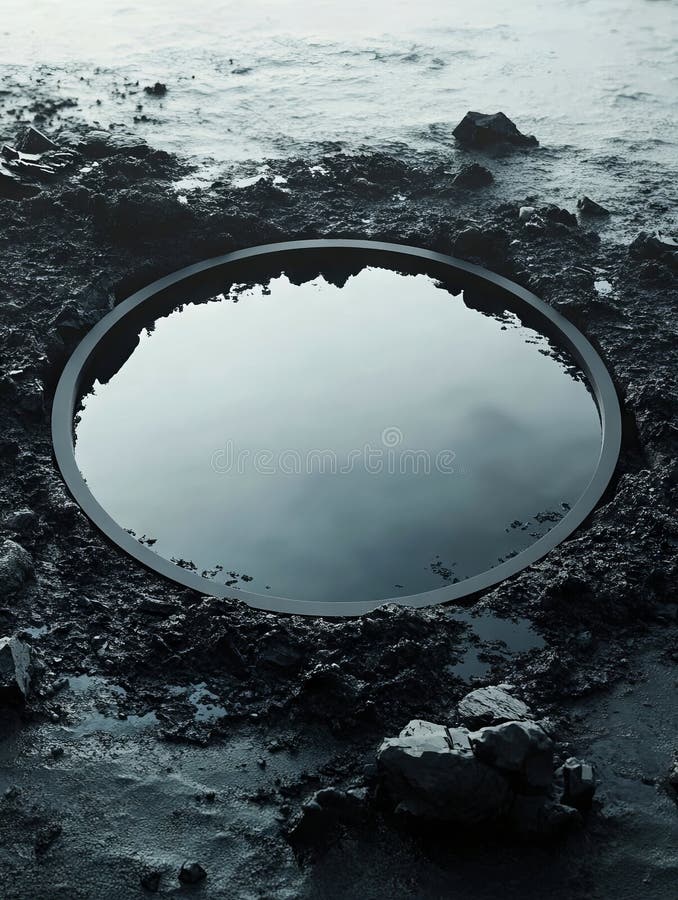 A Round Mirror in the Middle of a Puddle of Water Stock Image - Image ...