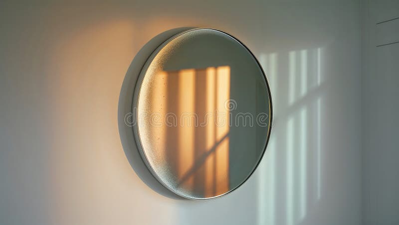 Round Mirror Reflecting Sunlight in Modern Interior Design Stock ...