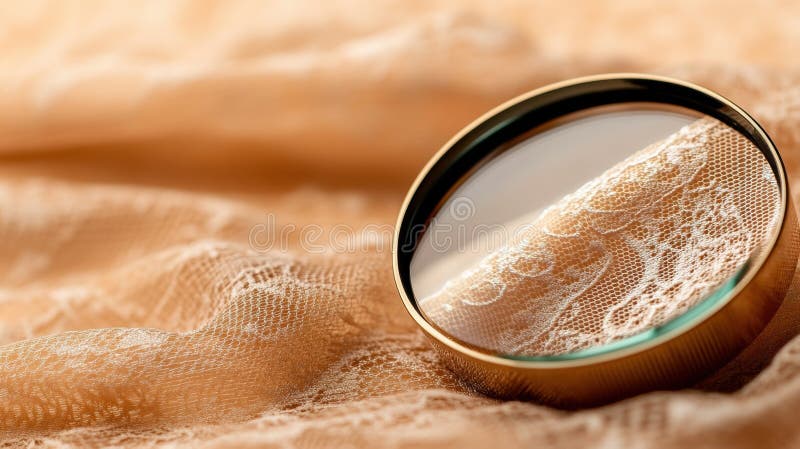 Elegant Lace Fabric Reflected in a Round Mirror, Creating a Delicate ...