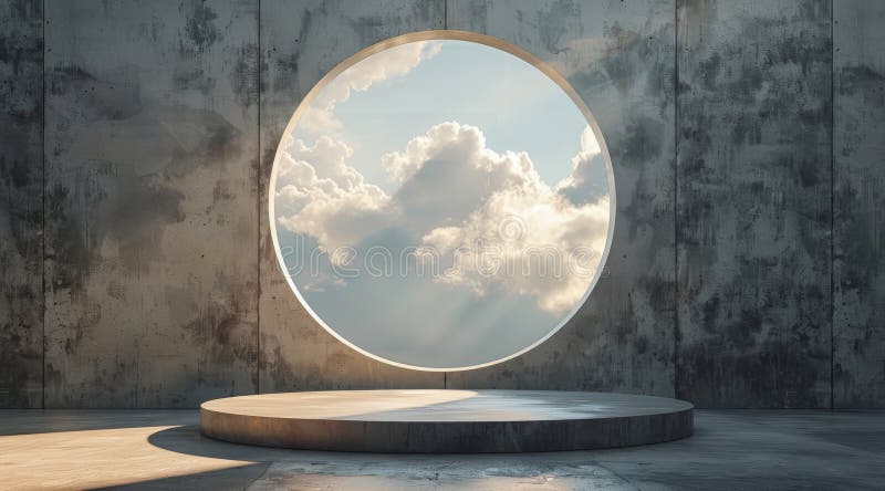 Round Mirror on Stone Floor Stock Photo - Image of room, circular ...