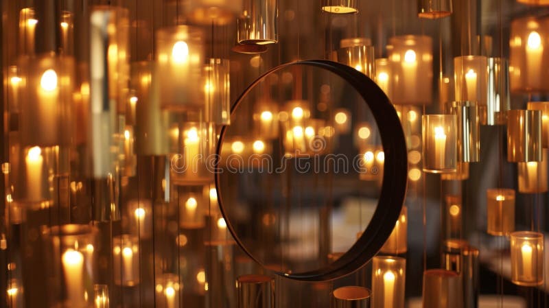 A Round Mirror is Surrounded by an Artful Display of Hanging Candle ...