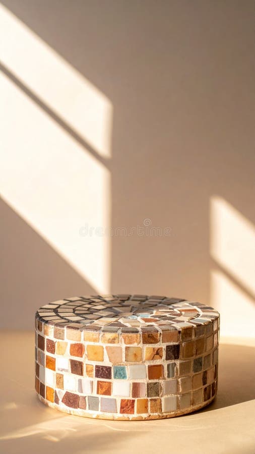Round Mosaic Tile Display Stand Against Beige Background Stock ...