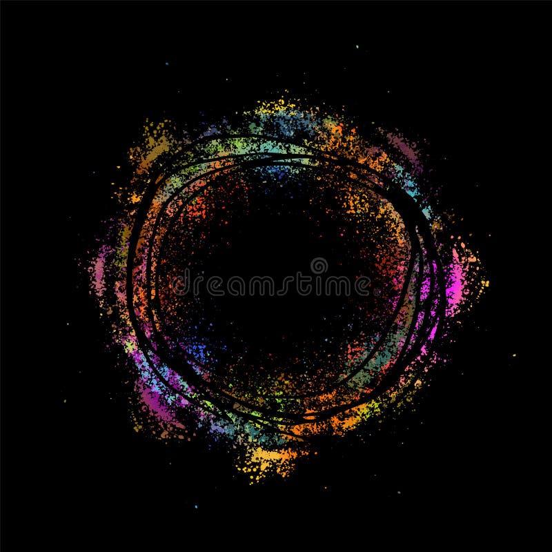 Round Multi-colored Frame from Spots of Paint. Background from Blots ...