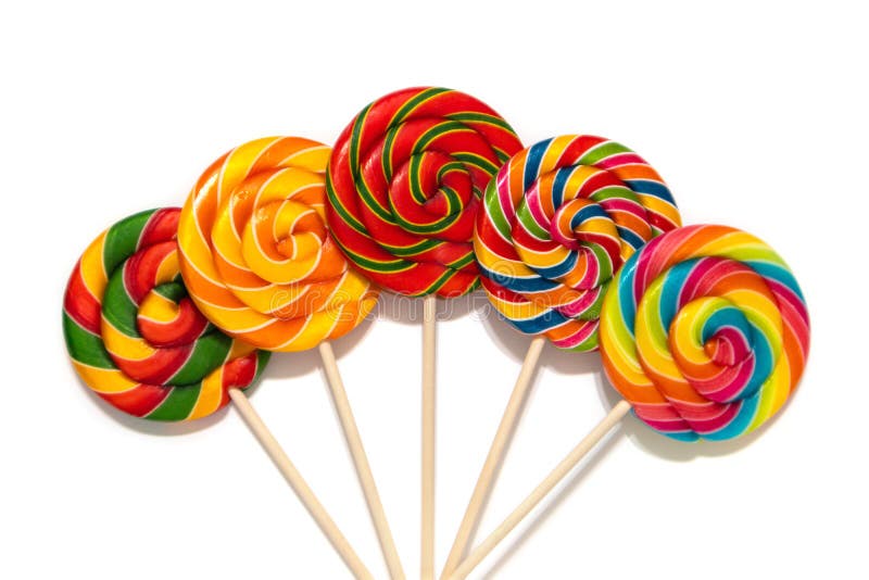 Round Multi-colored Lollipops on a Blue Background Stock Image - Image ...