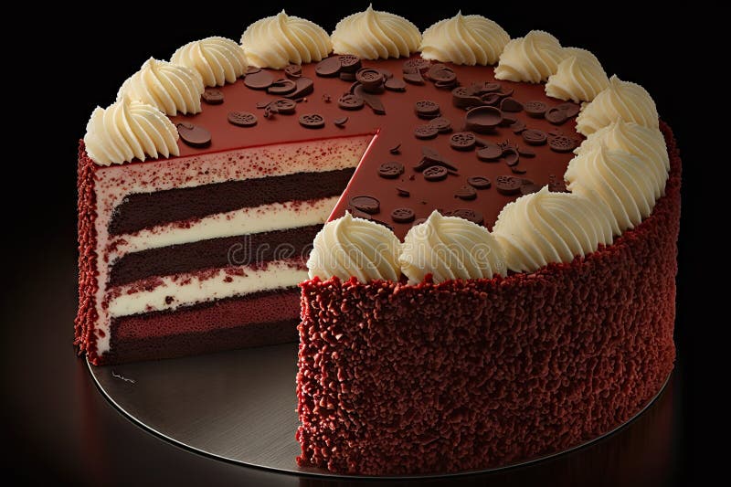 Round Multi-layered Red Velvet Cake with Cream and Chocolate Chips ...