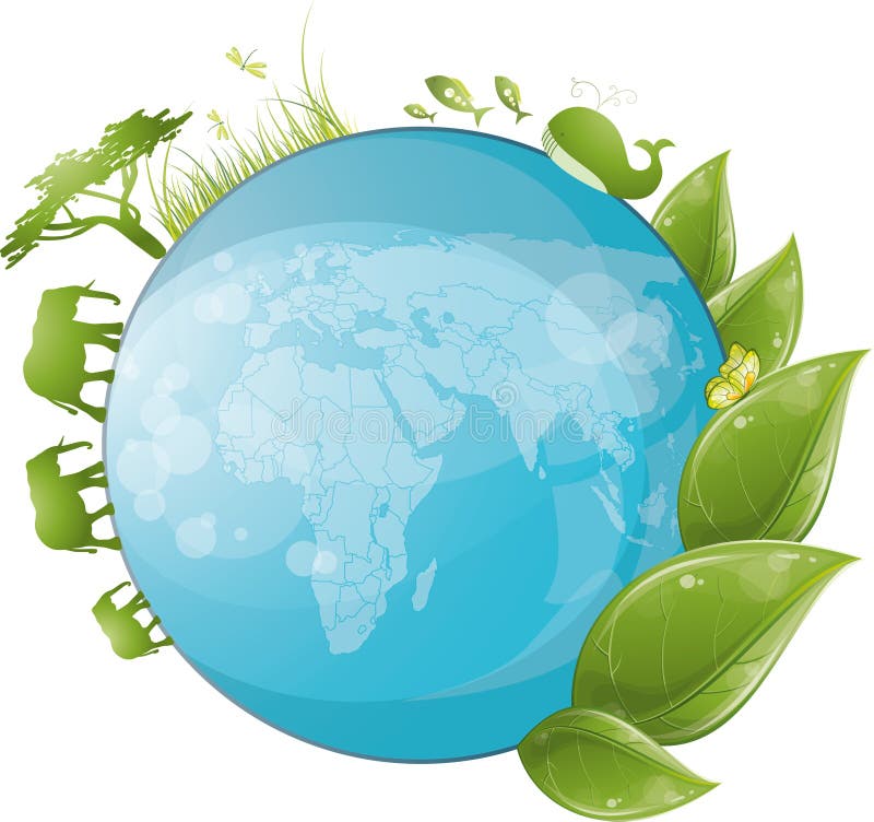 Round Nature Design with Green Leaf and Globe Stock Vector ...