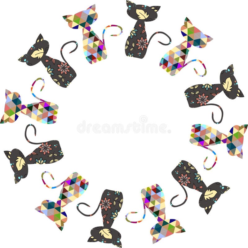 Round Nature Fantasy Cute Pattern with Cats. Vector Image Stock Vector ...