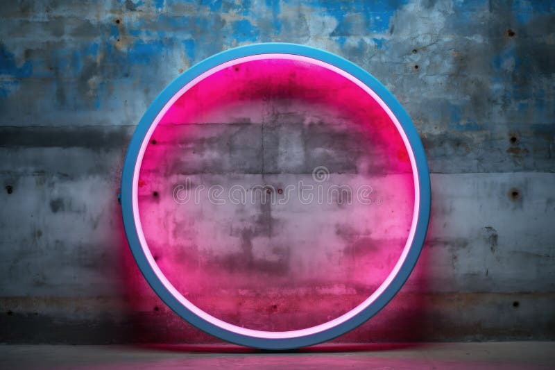 Round Neon Frame on a Textured Concrete Wall Stock Image - Image of ...