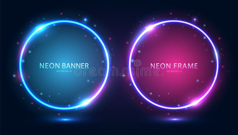 Round Neon Frames with Shining Effects and Highlights on a Dark ...