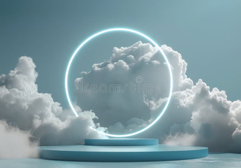 Round Object Floating in Air Surrounded by Clouds Stock Photo - Image ...
