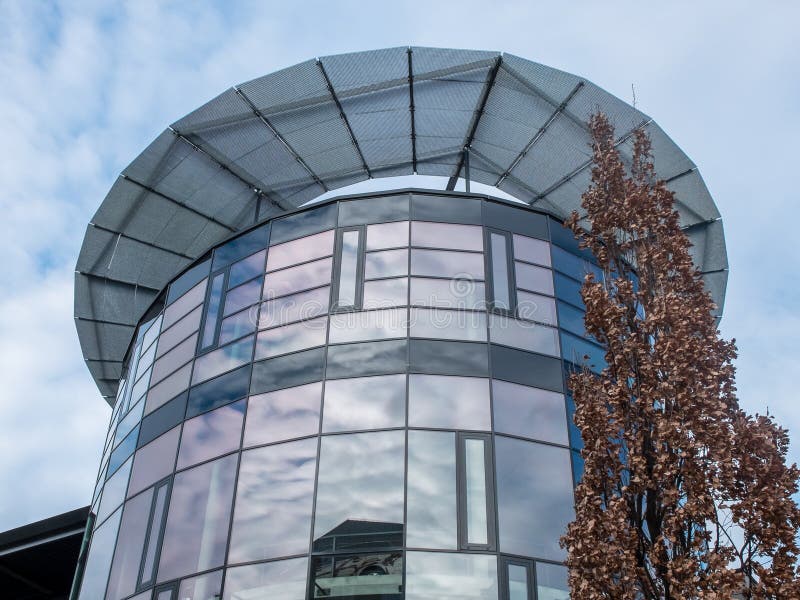 Round Office Tower Next To Tree Stock Image - Image of modern, tree ...