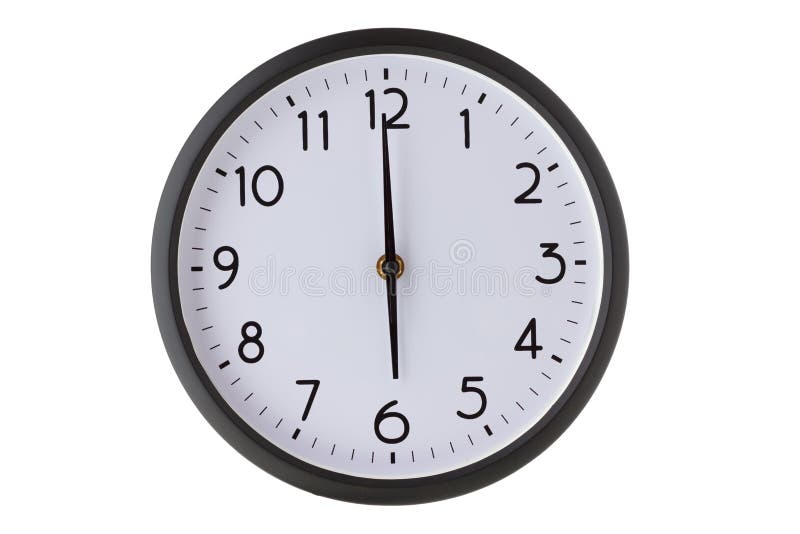 Round Office Wall Clock on White, Half Past Twelve Stock Image - Image ...
