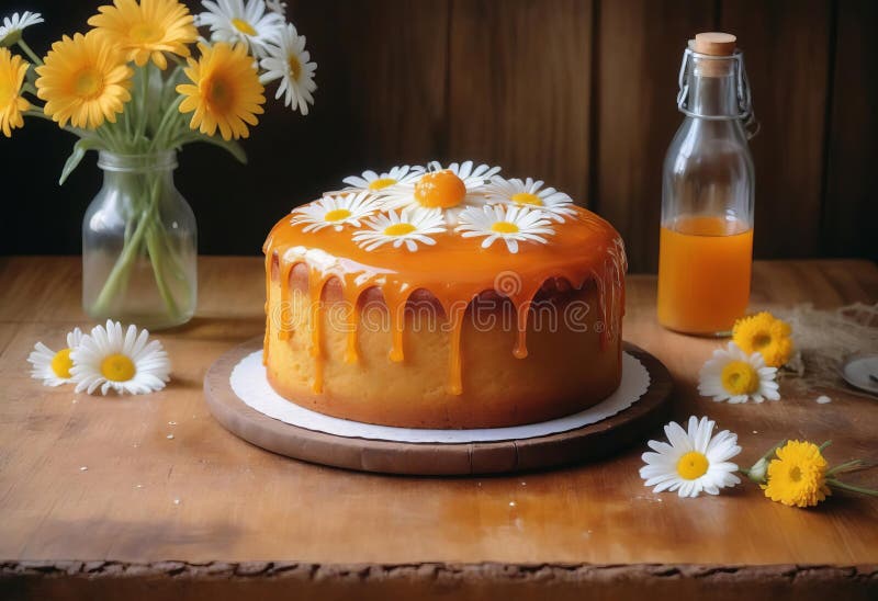 A Round Orange Cake with a Glossy Glaze Stock Illustration ...