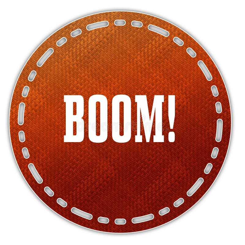 Round Orange Pattern Badge with BOOM Message. Stock Illustration ...