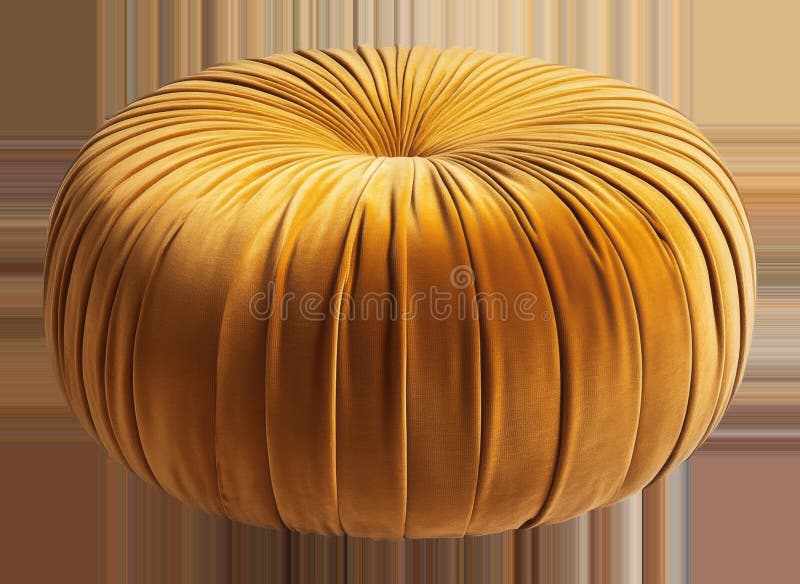 Round Orange Plush Pouf with Pleated Design, Interior Decor Concept ...