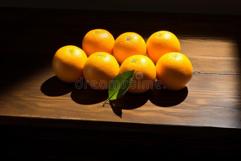 Round Orange on Wood Table. Generate Ai Stock Image - Image of fruit ...