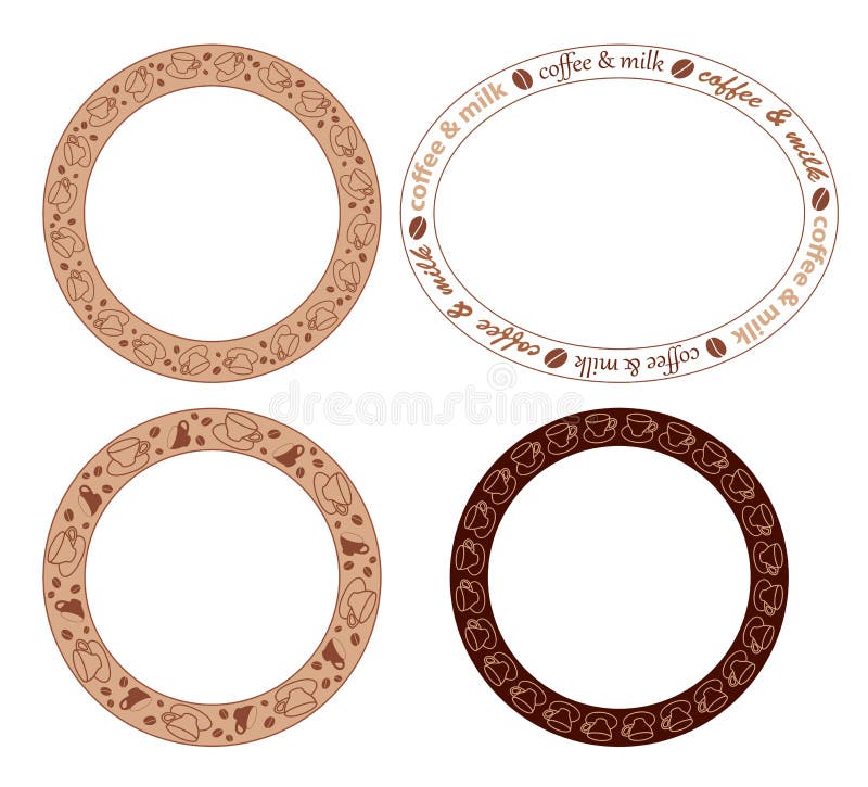Round and Oval Coffee Frames with Coffee Beans and Cups - Vector Set ...