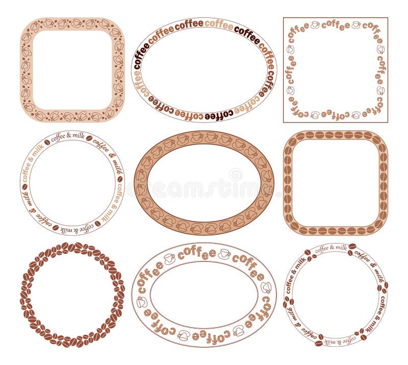 Round and Oval and Quadrate Frames with Coffee Beans and Coffee Cups ...