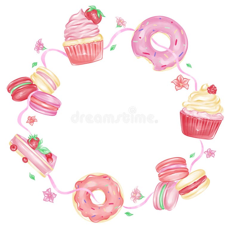 Round Pastry Pattern of Cakes and Sweets Label Stock Illustration ...