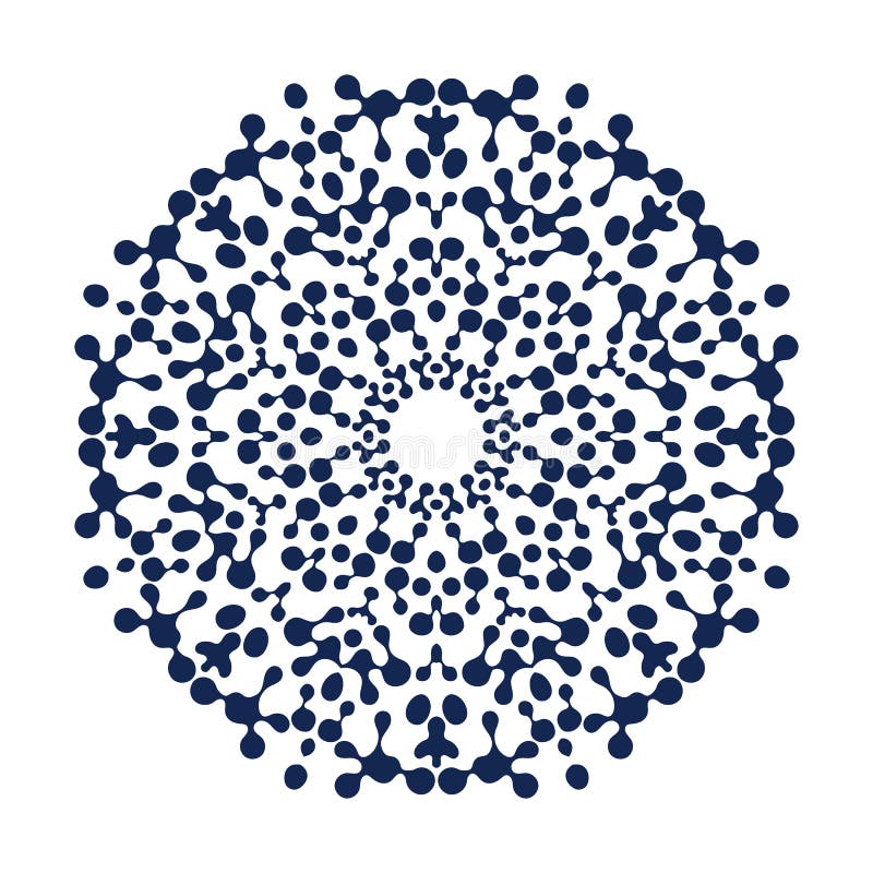 Round Pattern with Blue Blots and Drops on a White Background. Stock ...
