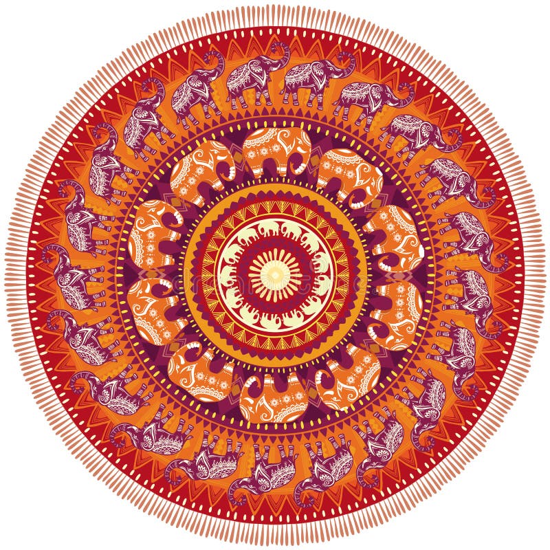 Round Pattern with Elephants Stock Vector - Illustration of white ...