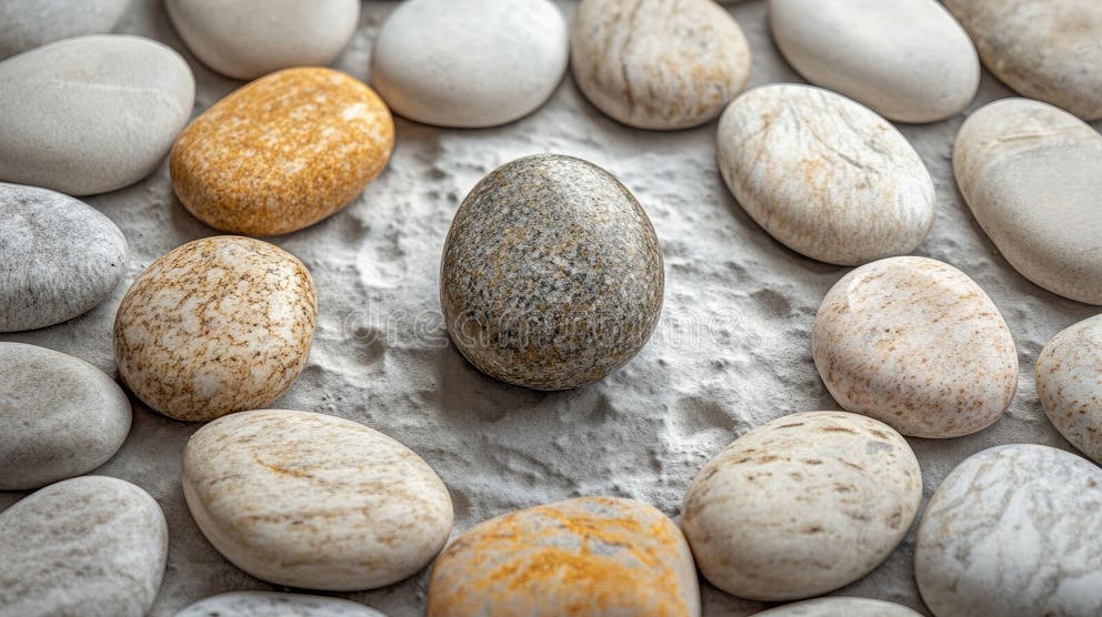 Round Pebbles in a Circle on a Textured Surface. Stock Image - Image of ...