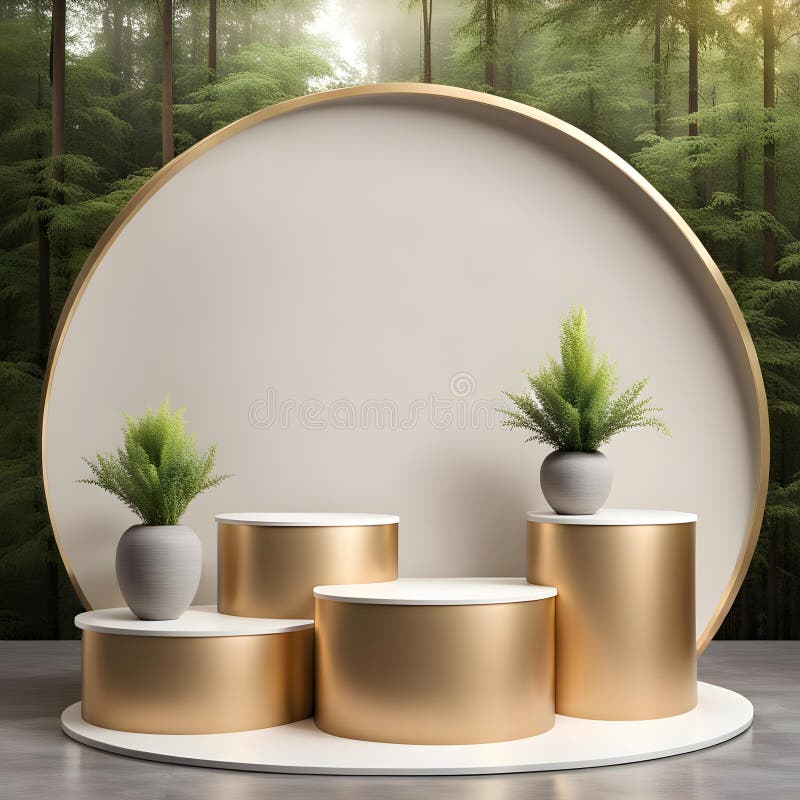 Round Pedestal Podium with Natural Backdrop for Product Showcase Stock ...