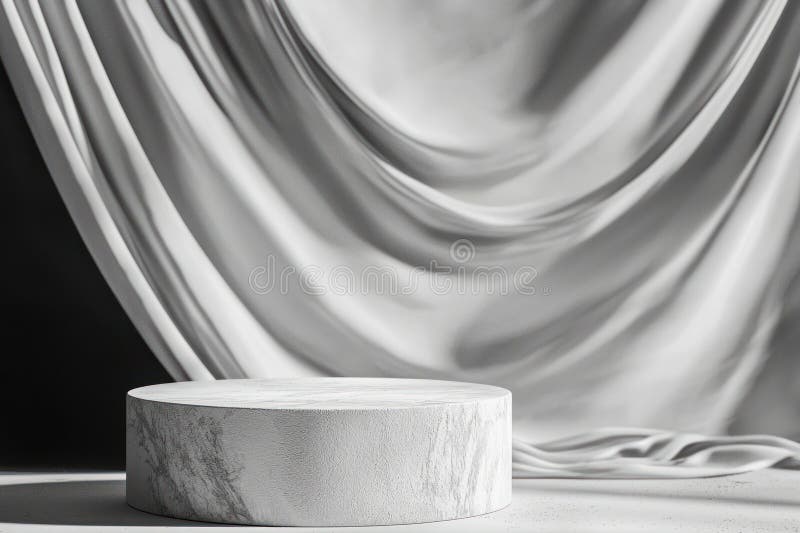 Round Pedestal with Soft Velvety Texture Against Draped Fabric Backdrop ...