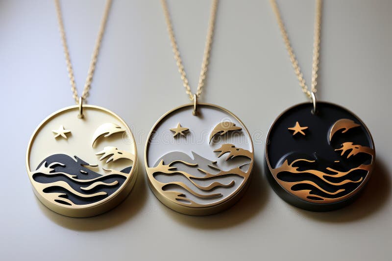 Round Pendants with Wave and Cloud Designs. Stock Illustration ...