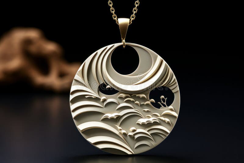 Round Pendants with Wave and Cloud Designs. Stock Image - Image of wave ...