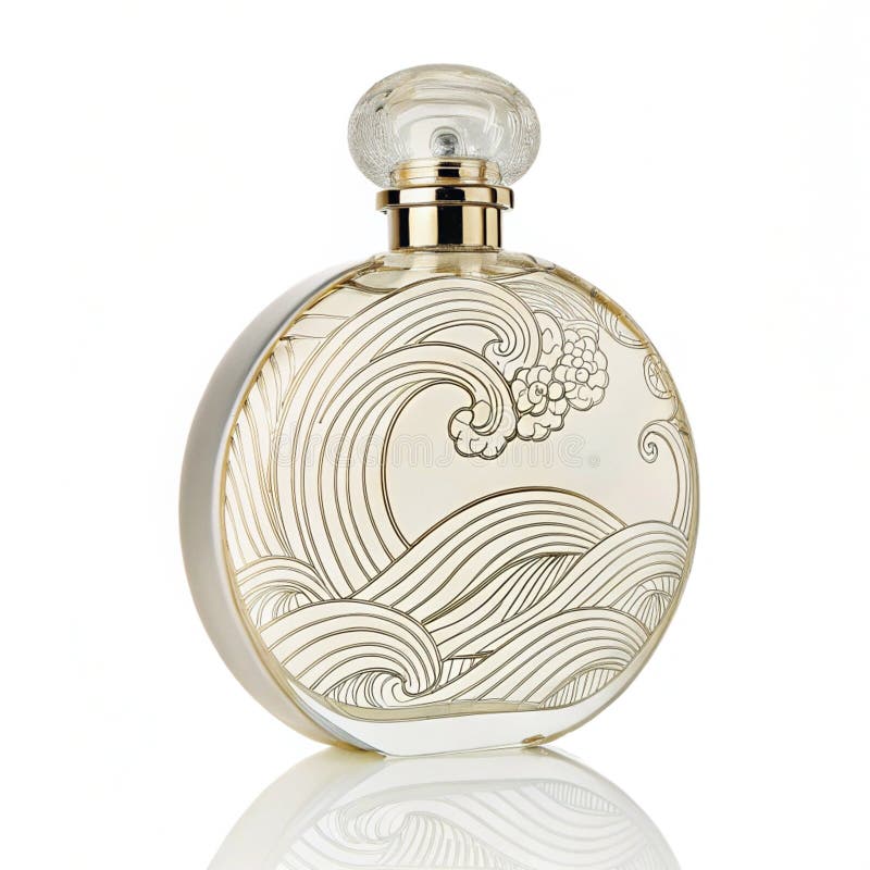 Round Perfume Bottle with Wave Design Isolated on White Background ...