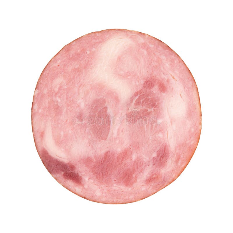 Round Piece of Ham Isolated on White Background Stock Photo - Image of ...