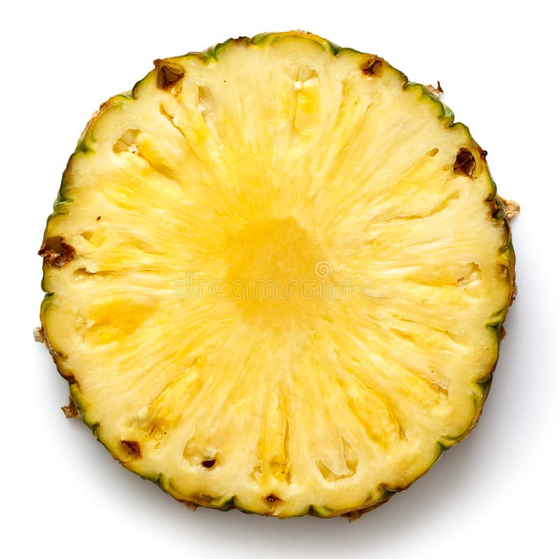 Round Pineapple Slice with Skin Isolated on White. Stock Photo - Image ...