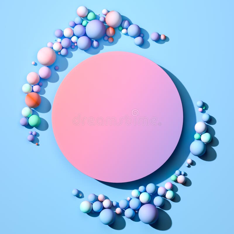 Round Pink Blank Banner Near Multicolored Pastel Bubbles Isolated on ...