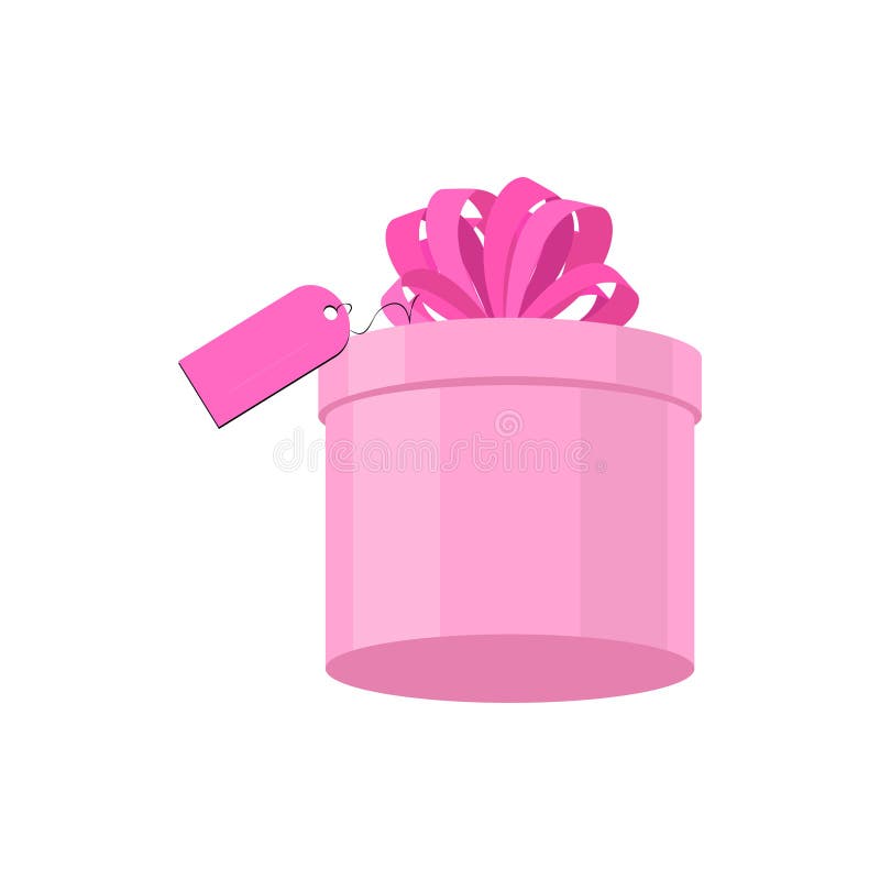 Round Pink Gift Box with a Big Bow Vector Illustration Stock ...