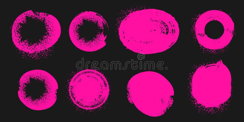 Round Pink Grunge Shape Set Isolated on Black Background. Abstract Pink ...