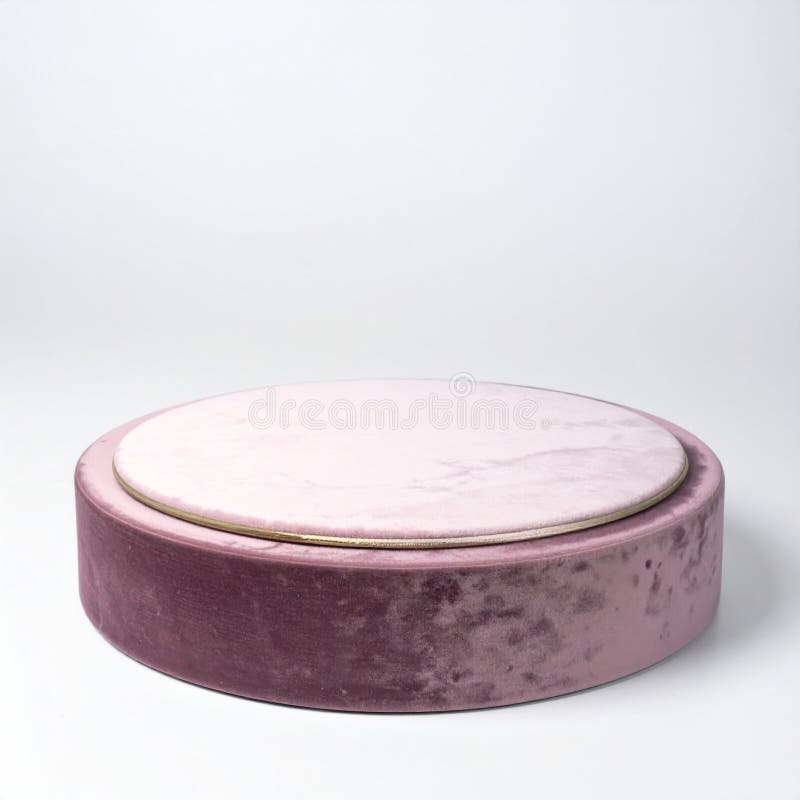 Round Pink Velvet Cushion Ottoman on White Background Stock ...