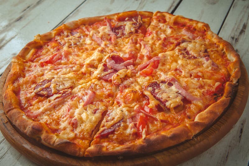 Round Pizza with Chicken, with Mozzarella Stock Photo - Image of ...