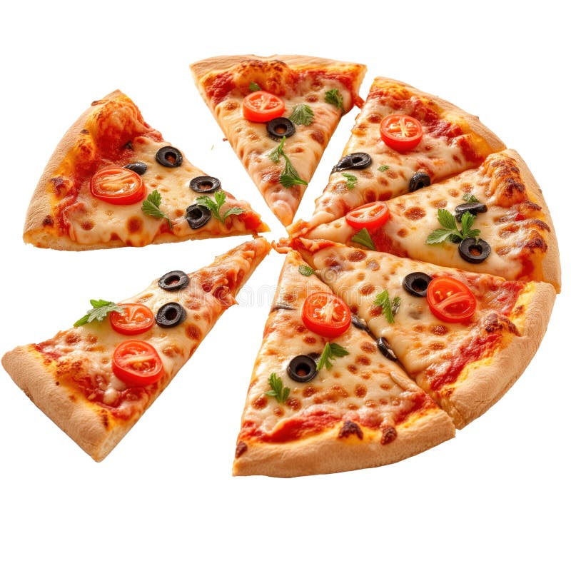 Round Pizza Cut into Triangular Pieces Folded in a Circle Isolated on a ...
