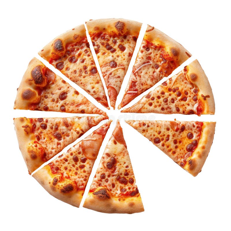 Round Pizza Cut into Triangular Pieces Folded in a Circle Isolated on a ...
