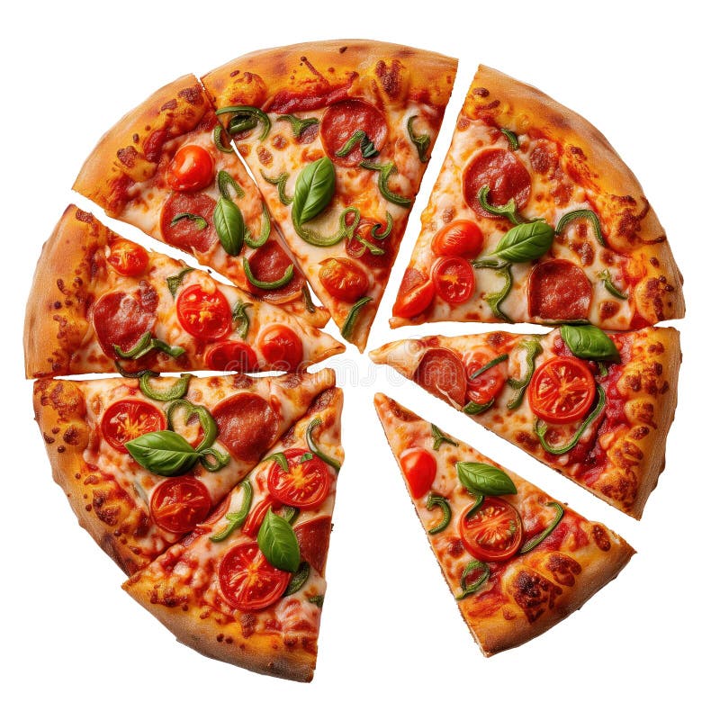 Round Pizza Cut into Triangular Pieces Folded in a Circle Isolated on a ...