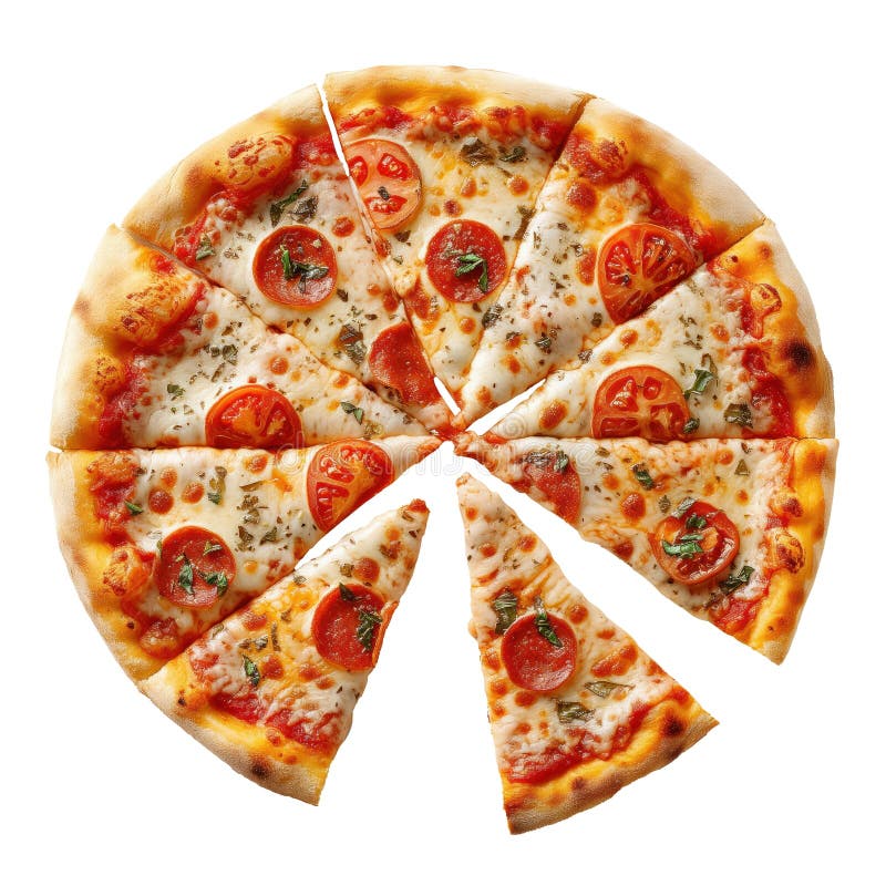 Round Pizza Cut into Triangular Pieces Folded in a Circle Isolated on a ...