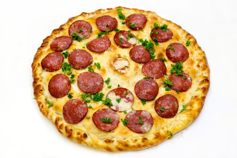 Round pizza with meat 6 stock image. Image of background - 39154445
