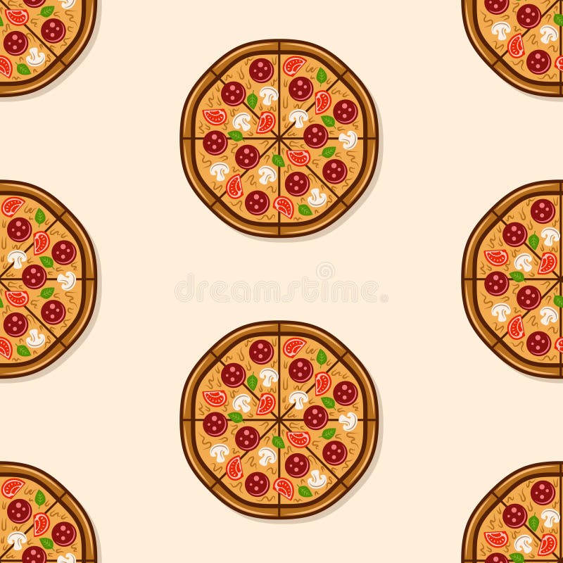 Round Pizza Vector Colored Seamless Pattern Stock Vector - Illustration ...