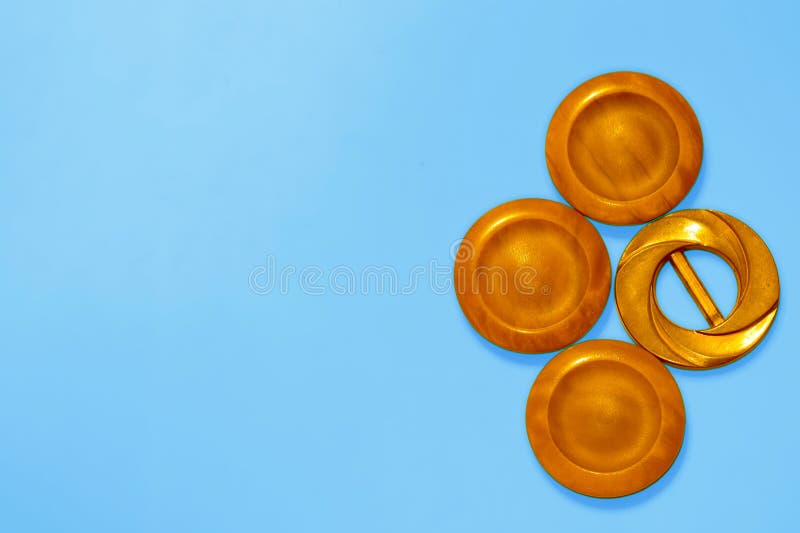 Orange Copper Ginger Wooden Circles Buttons on Blue. Elements, Art ...